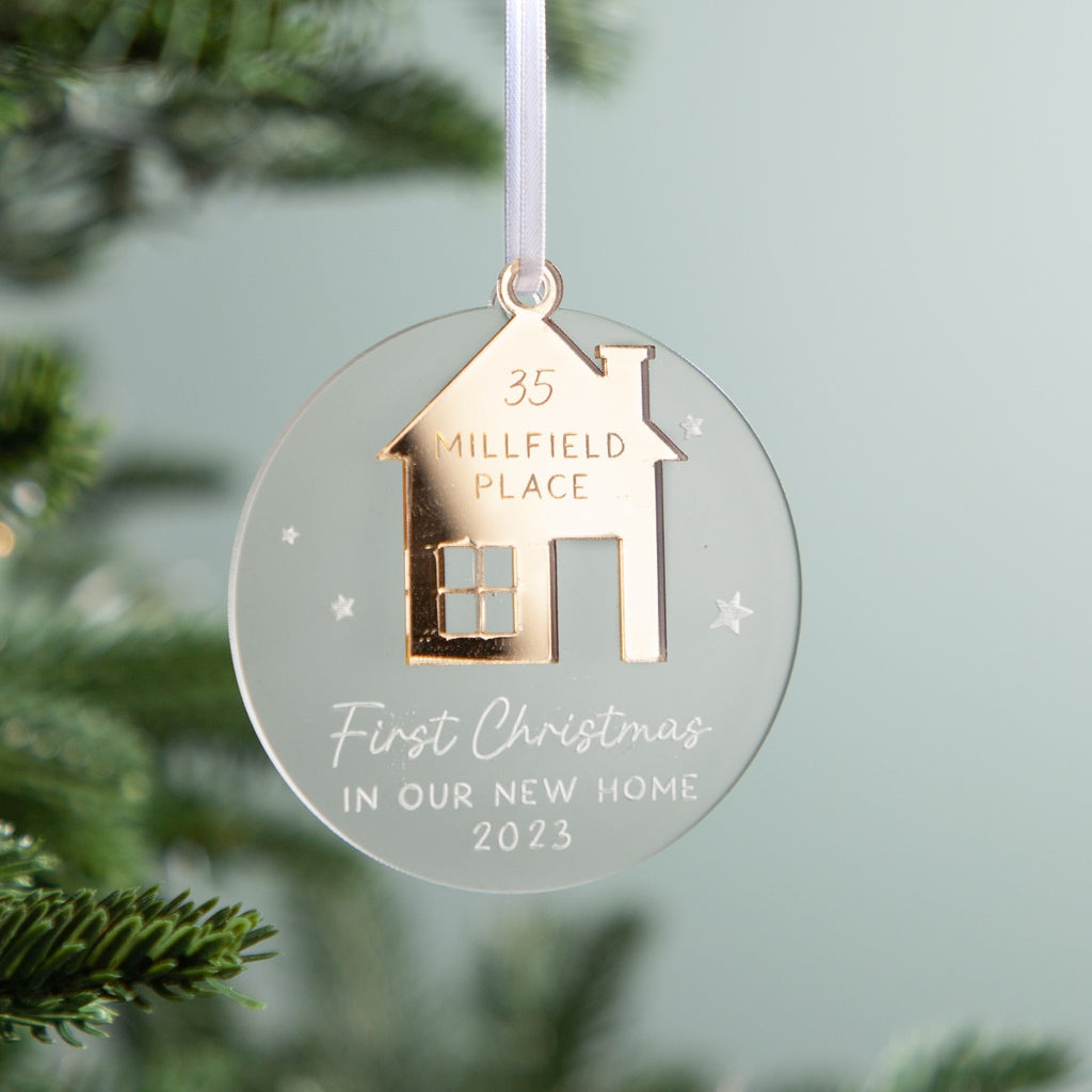 Personalised New Home Layered Christmas Decoration with Metallic Mirro ...