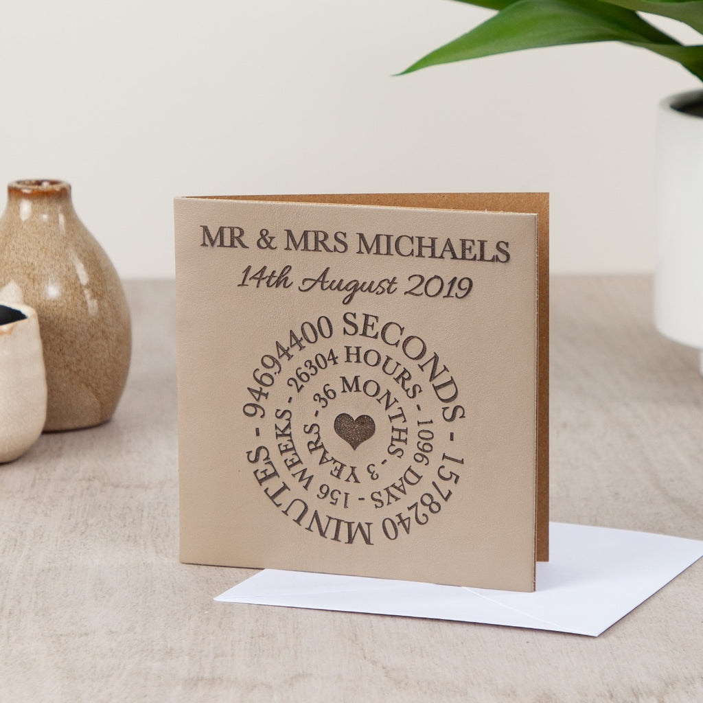 Beige Leather Anniversary Time Card – No Ordinary Gift