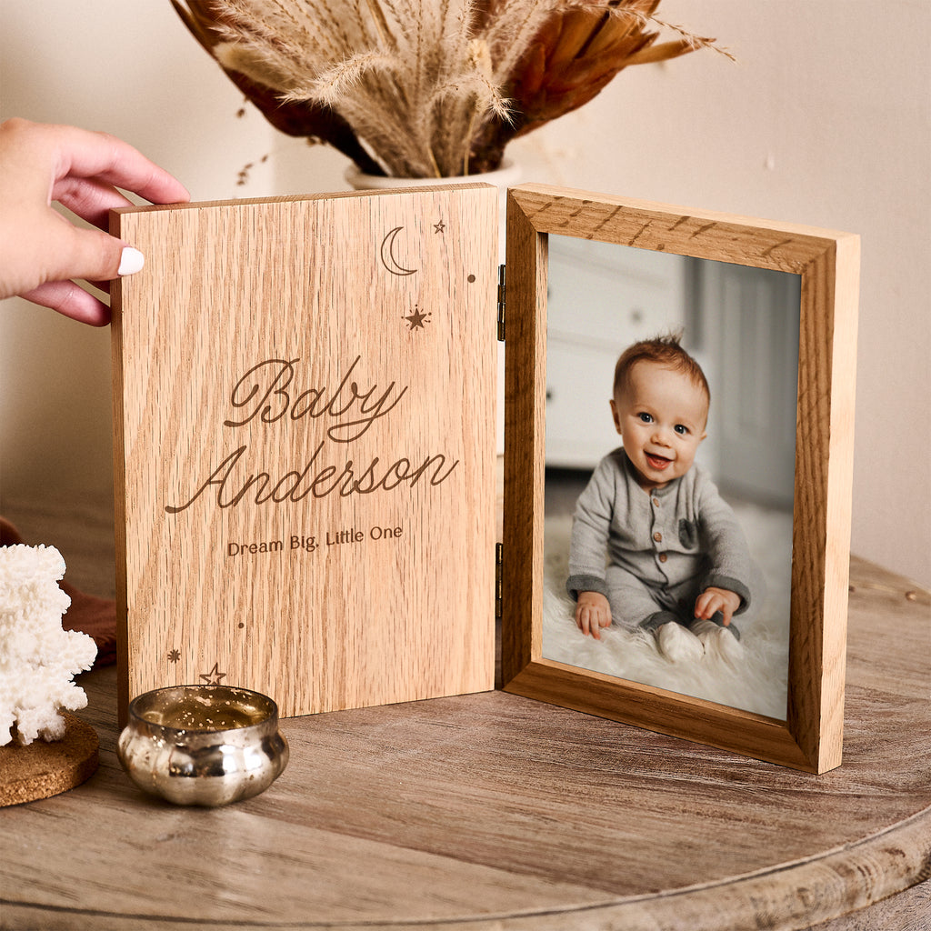 Moon & Stars New Baby Engraved Photo Frame – No Ordinary Gift