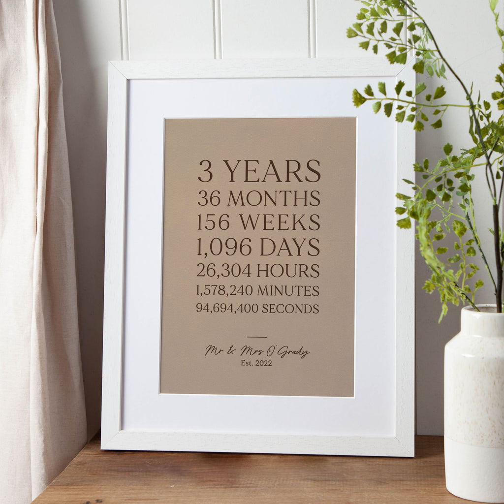 3 Years Together Leather Anniversary Time Print | Genuine Leather Gift ...