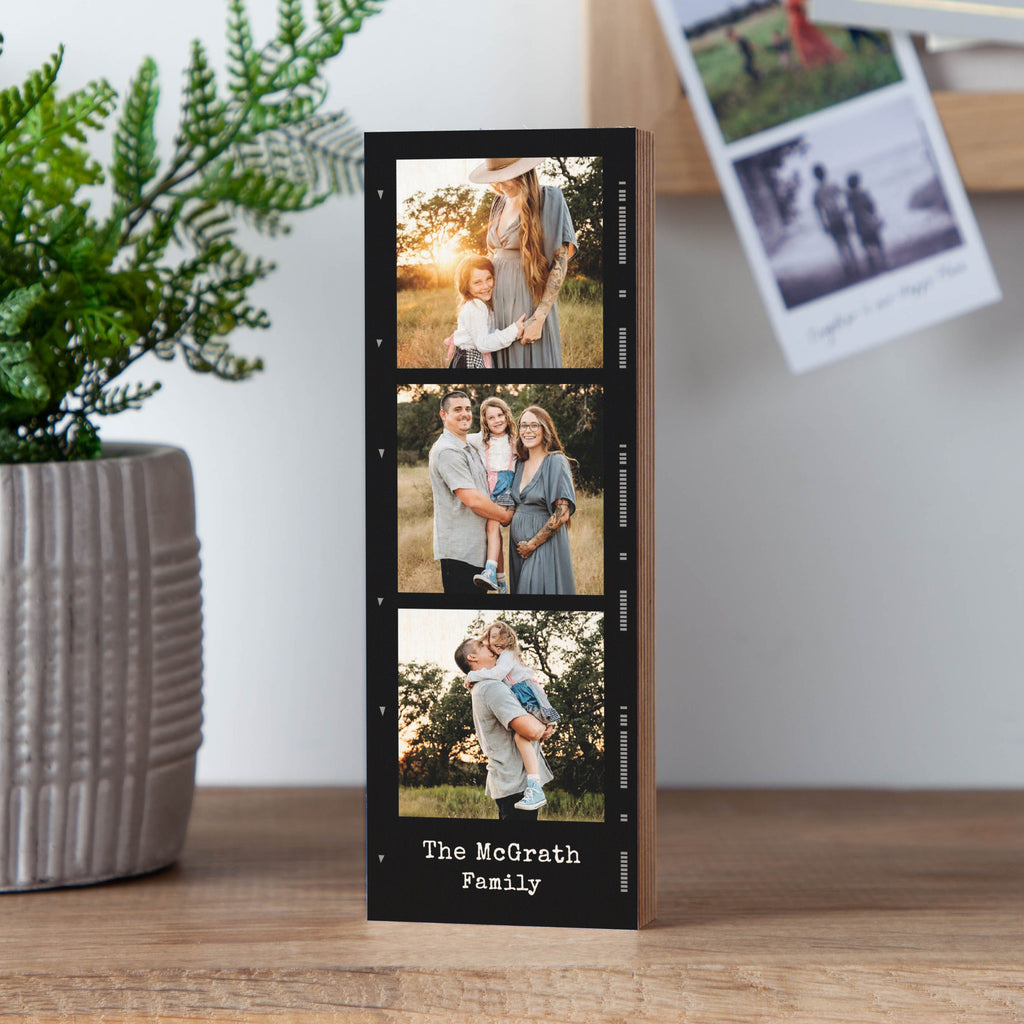 Film Strip Style Border Triple Photo Wooden Block | Custom Photo Gift ...