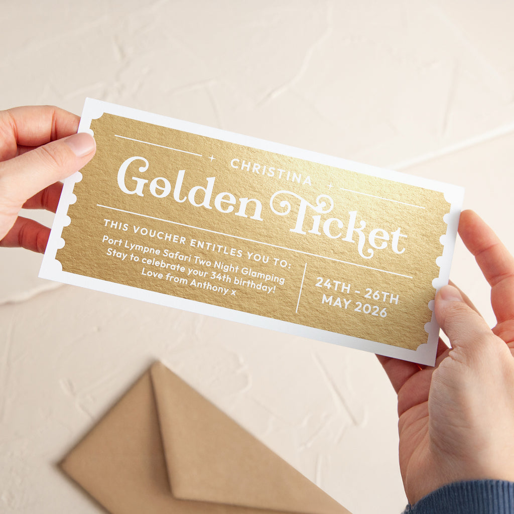 Personalised Foiled Golden Ticket Gift Voucher | Experience or Event ...