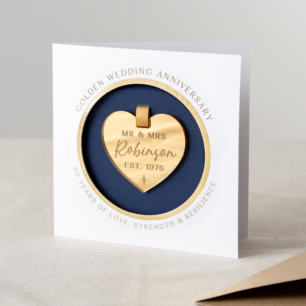 Gold 50th Anniversary Hanging Heart Keepsake Card – No Ordinary Gift