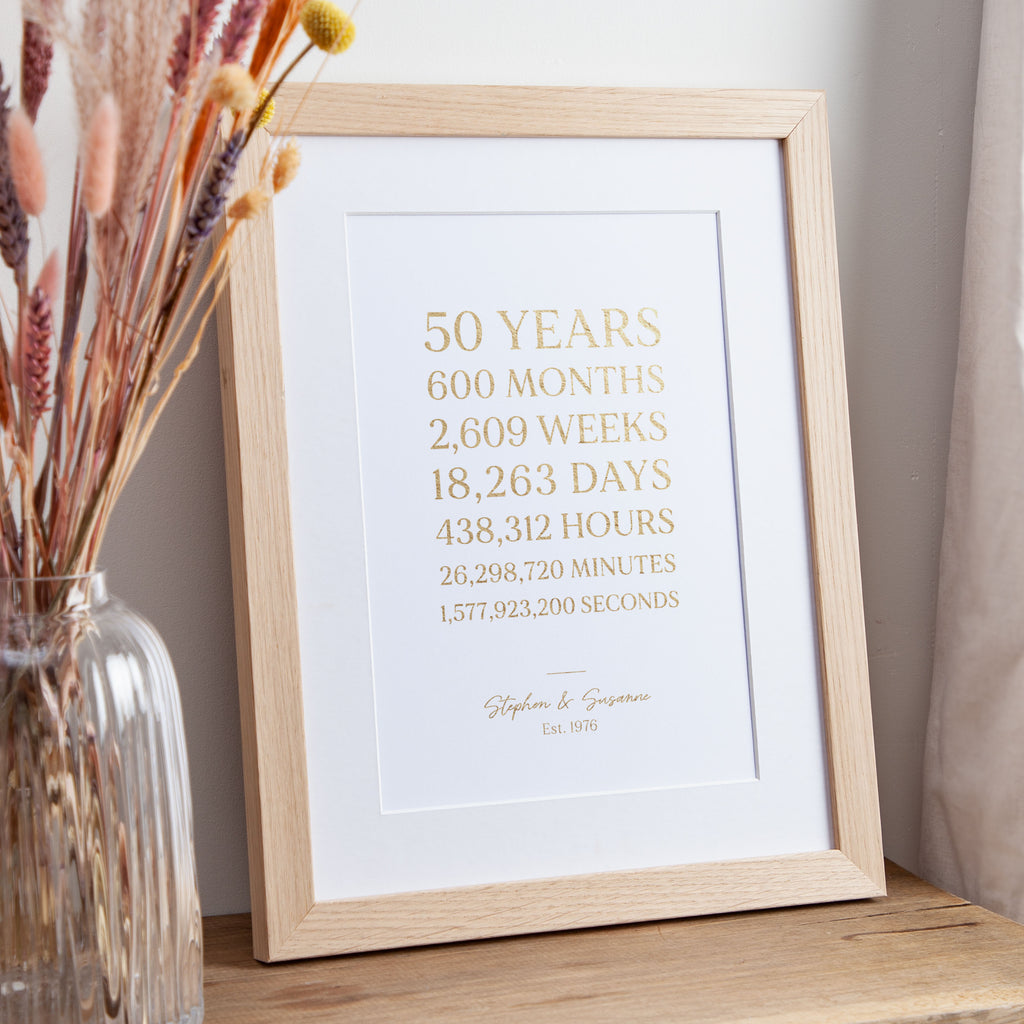 50 Years Together Foiled Gold Anniversary Timeline Print – No Ordinary Gift